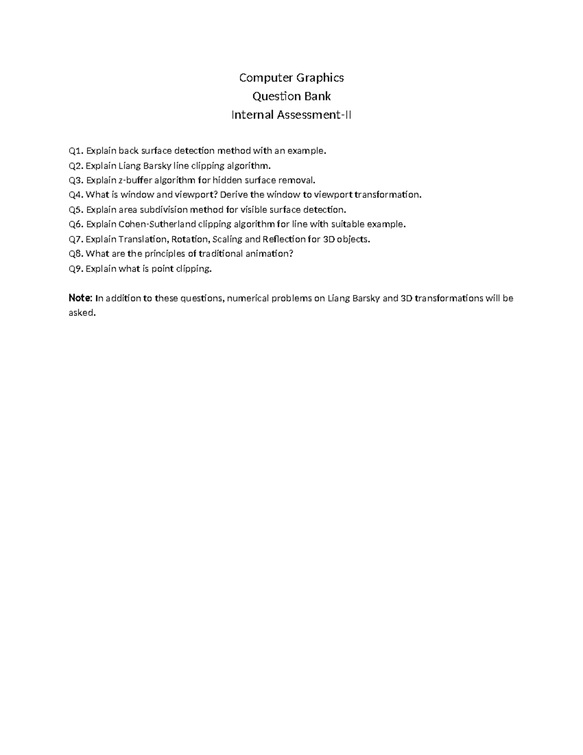CG- Quest bank (IA2) - jhyuu - Computer Graphics Question Bank Internal ...