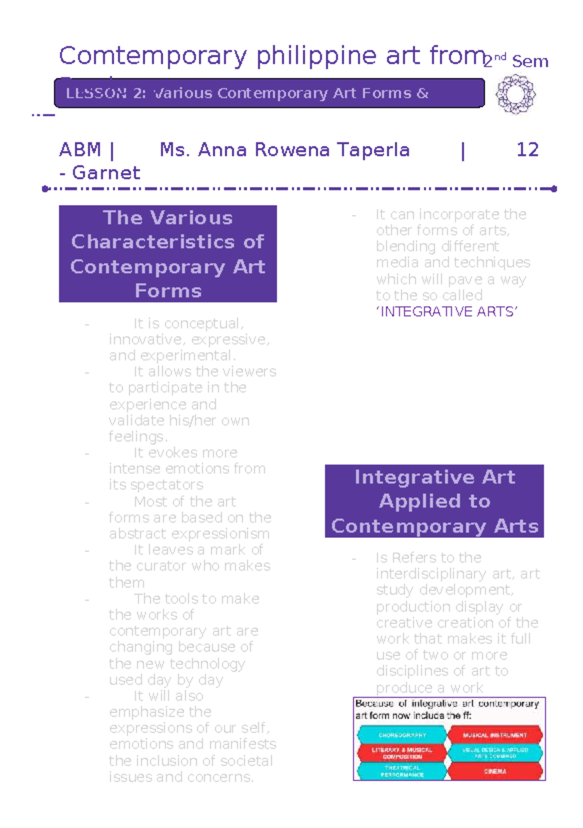 CPAR Notes Lesson 2 - LESSON 2: Various Contemporary Art Forms ...