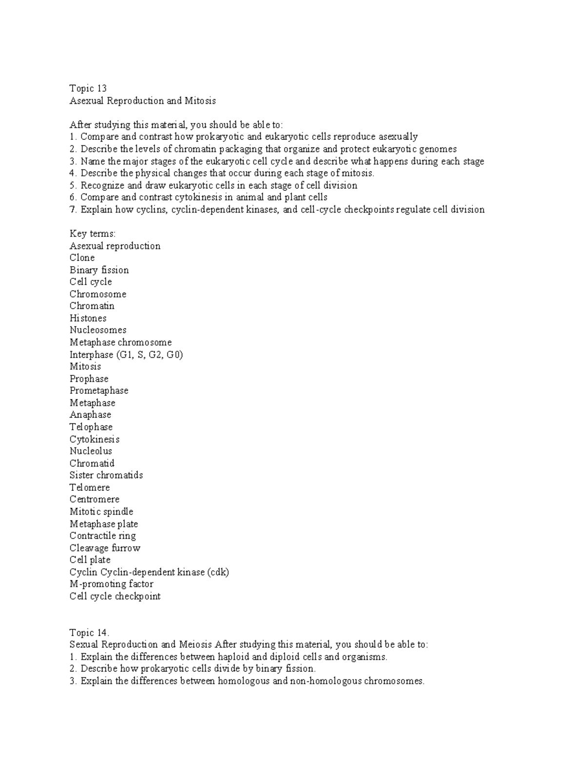 Lecture Notes on Asexual Reproduction, Mitosis, and Genetics - Studocu