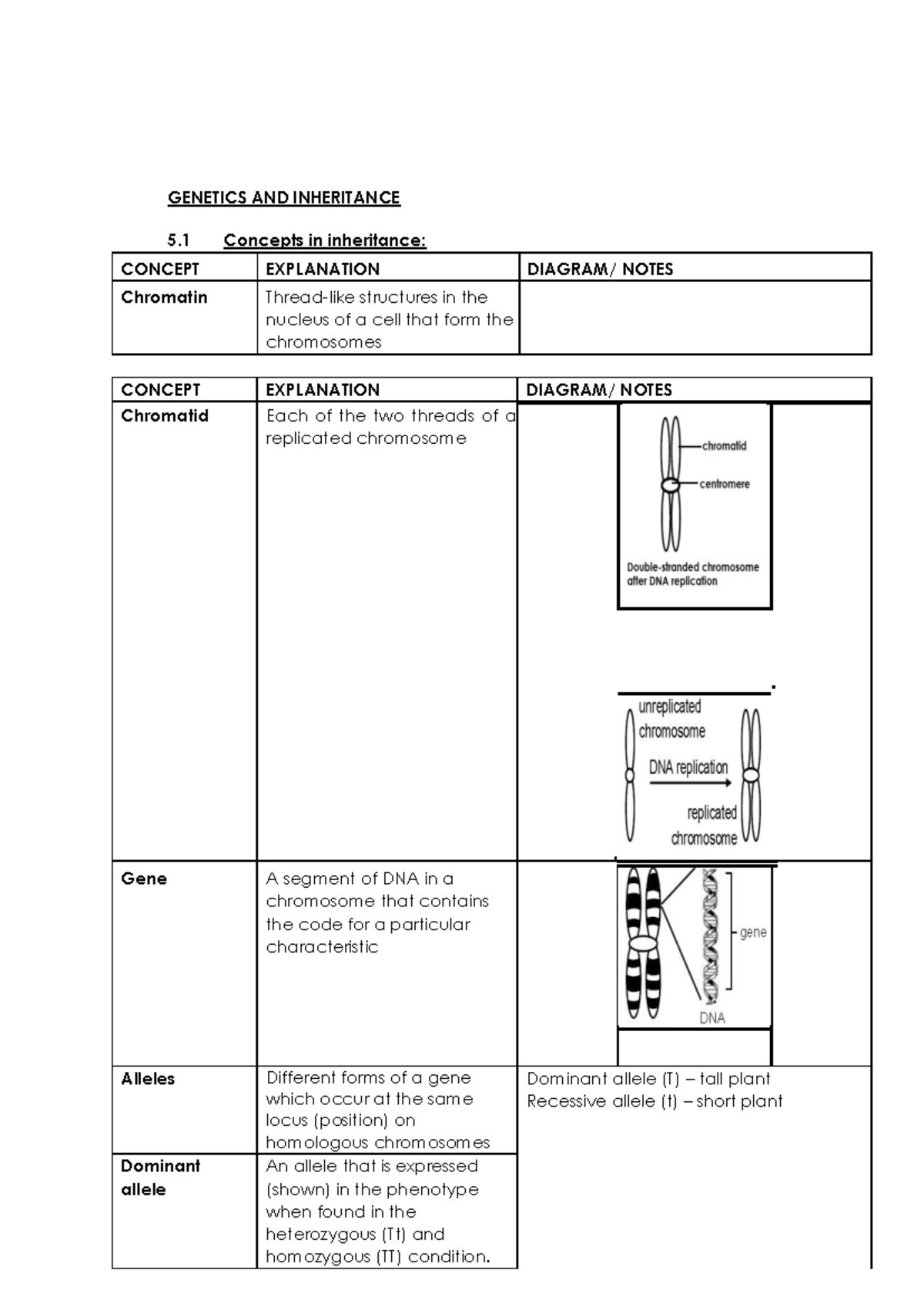 Life Sciences Grade 12 Revision Notes: Genetics & Inheritance Concepts ...