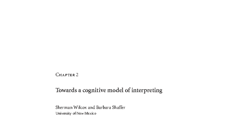 BTL6302: Chapter 2 - A Cognitive Model of Interpreting by Wilcox ...