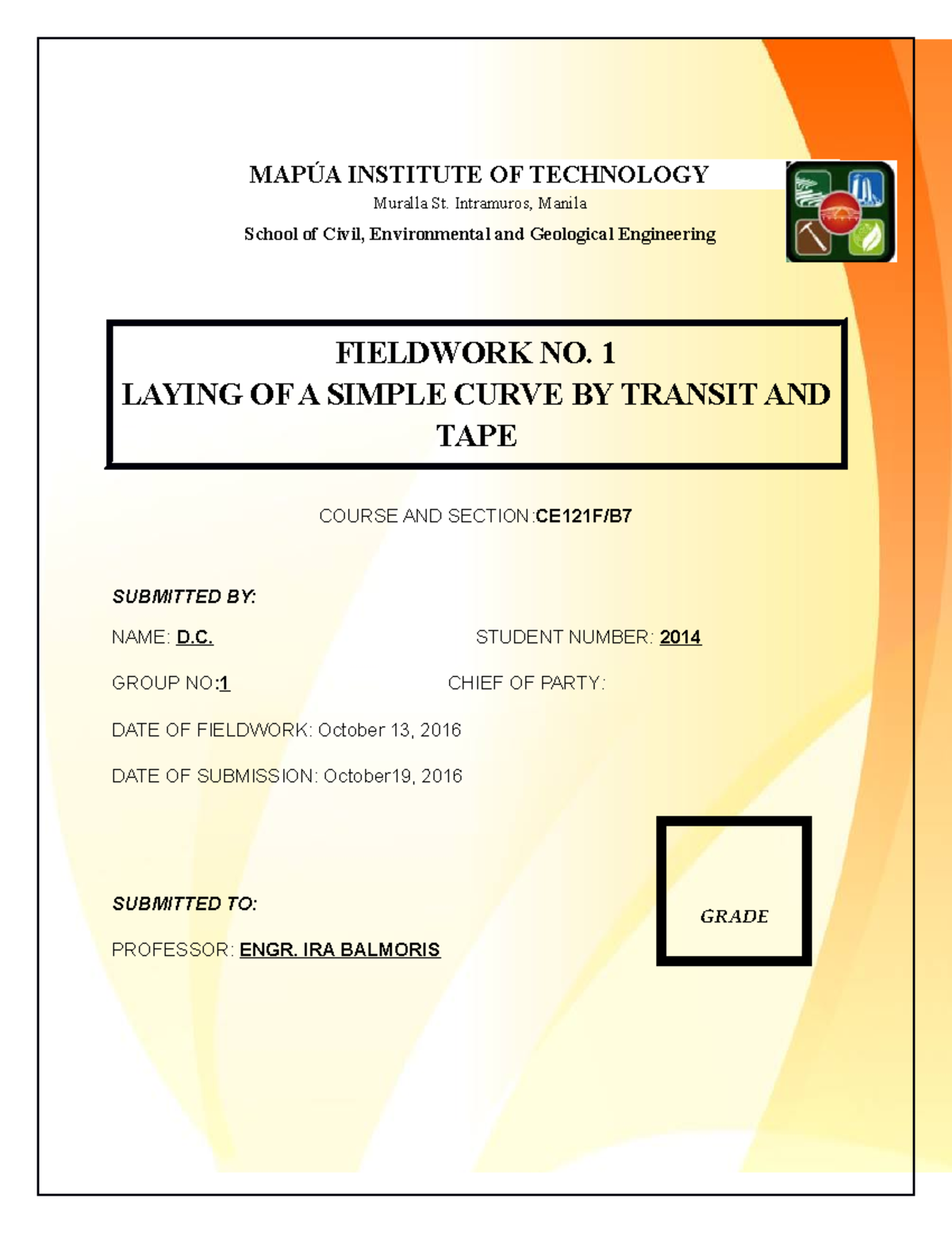 Ce121f 1 Fieldwork Fieldwork Fieldwork Fieldwork Mapúa Institute Of