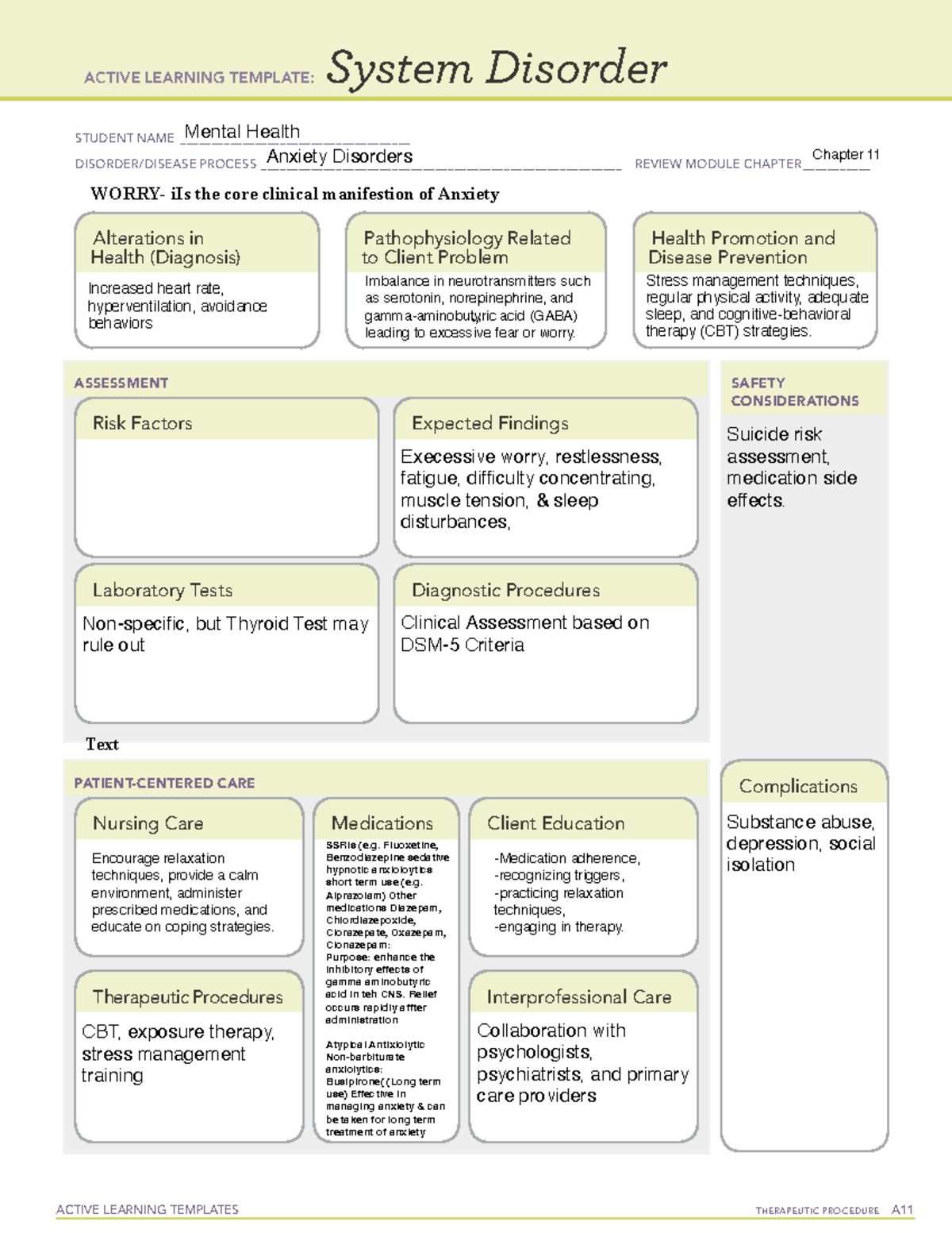 Anxiety System Disorder - ACTIVE LEARNING TEMPLATES THERAPEUTIC ...