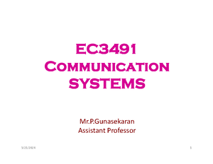 Communication system - Monday EC3491 COMMUNICATION SYSTEMS Unit Amplitude Modulation Review ...