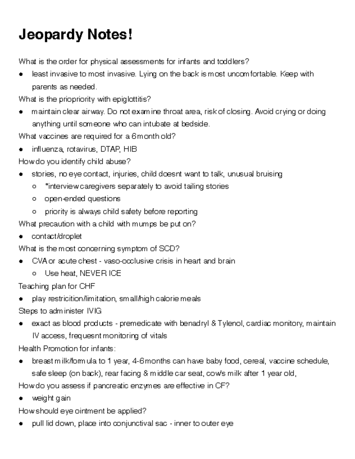 Exam 1 Jeopardy - Jeopardy Notes! What is the order for physical ...