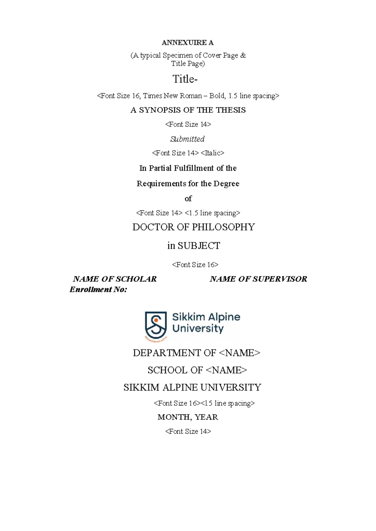 PhD Synopsis Format - Cover Page Example - Studocu
