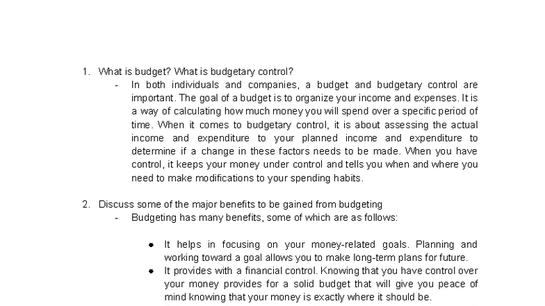 Budgeting and Budgetary Control: Key Concepts and Benefits - Studocu