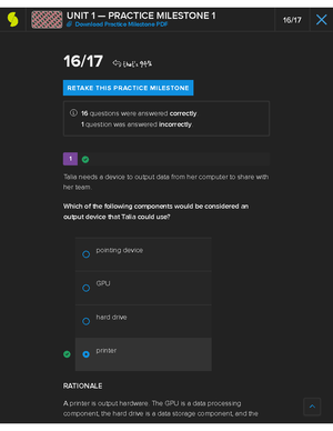 Unit 1 milestone 1 computer basic - 17/17 that's 100% RETAKE 17 questions were answered ...
