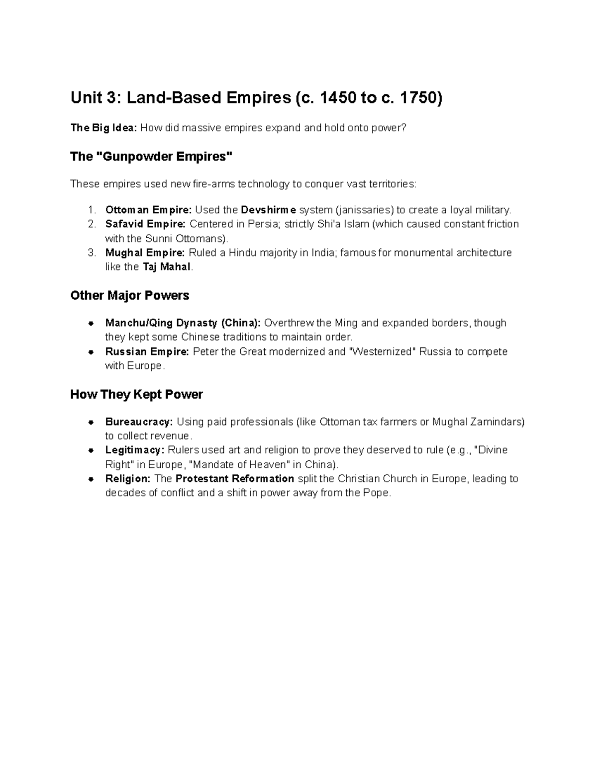 Unit 3: Empires (c. 1450-1750) - Expansion & Power Dynamics - Studocu