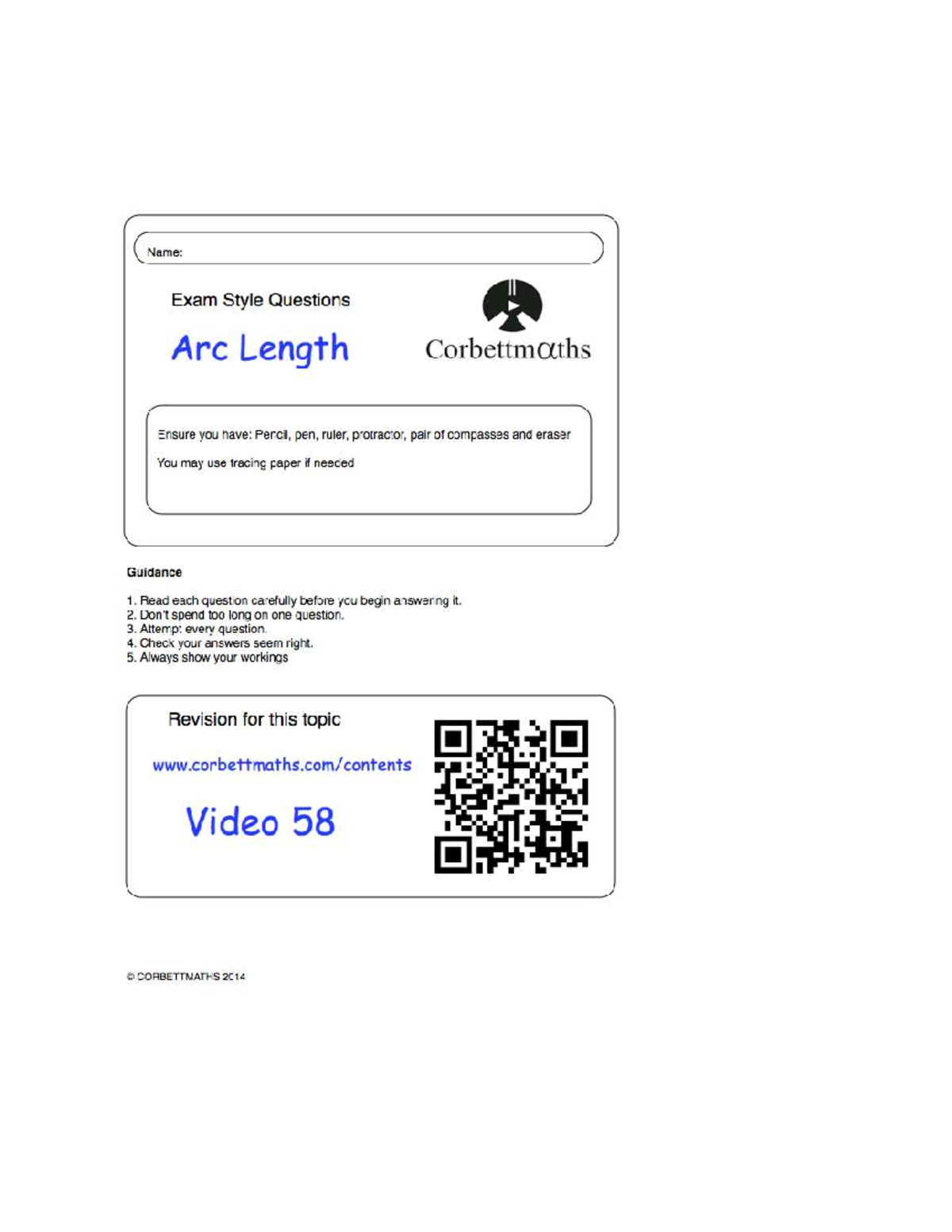 Arc Length Exam Style Questions - Corbettmaths Revision Guide - Studocu