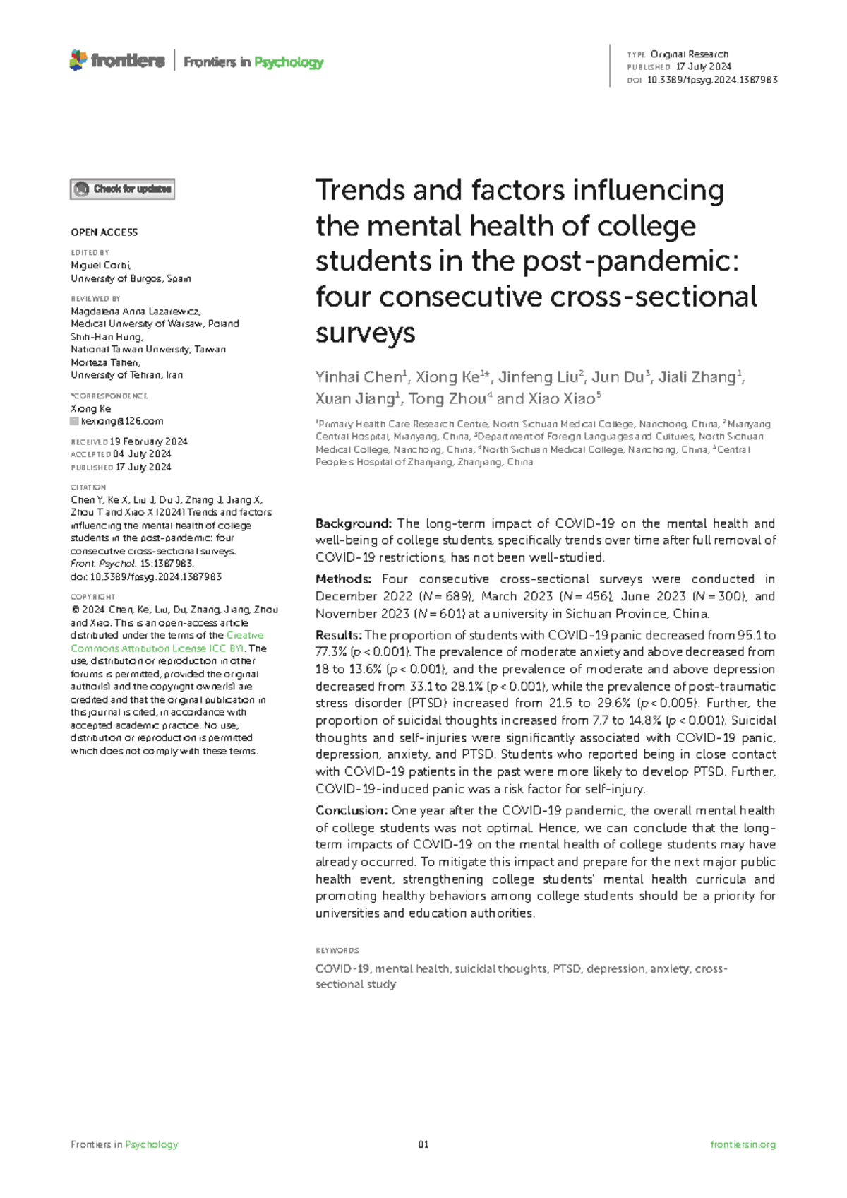 Trends in College Student Mental Health Post-Pandemic: Four Surveys ...