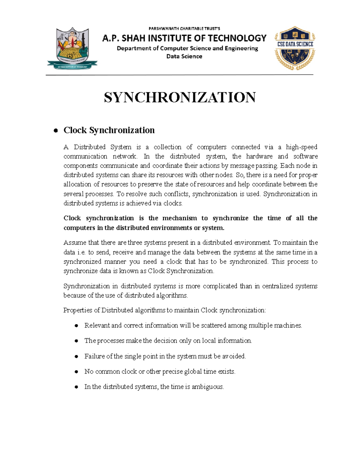 Clock Synchronization: Physical and Logical Clocks Explained - Studocu