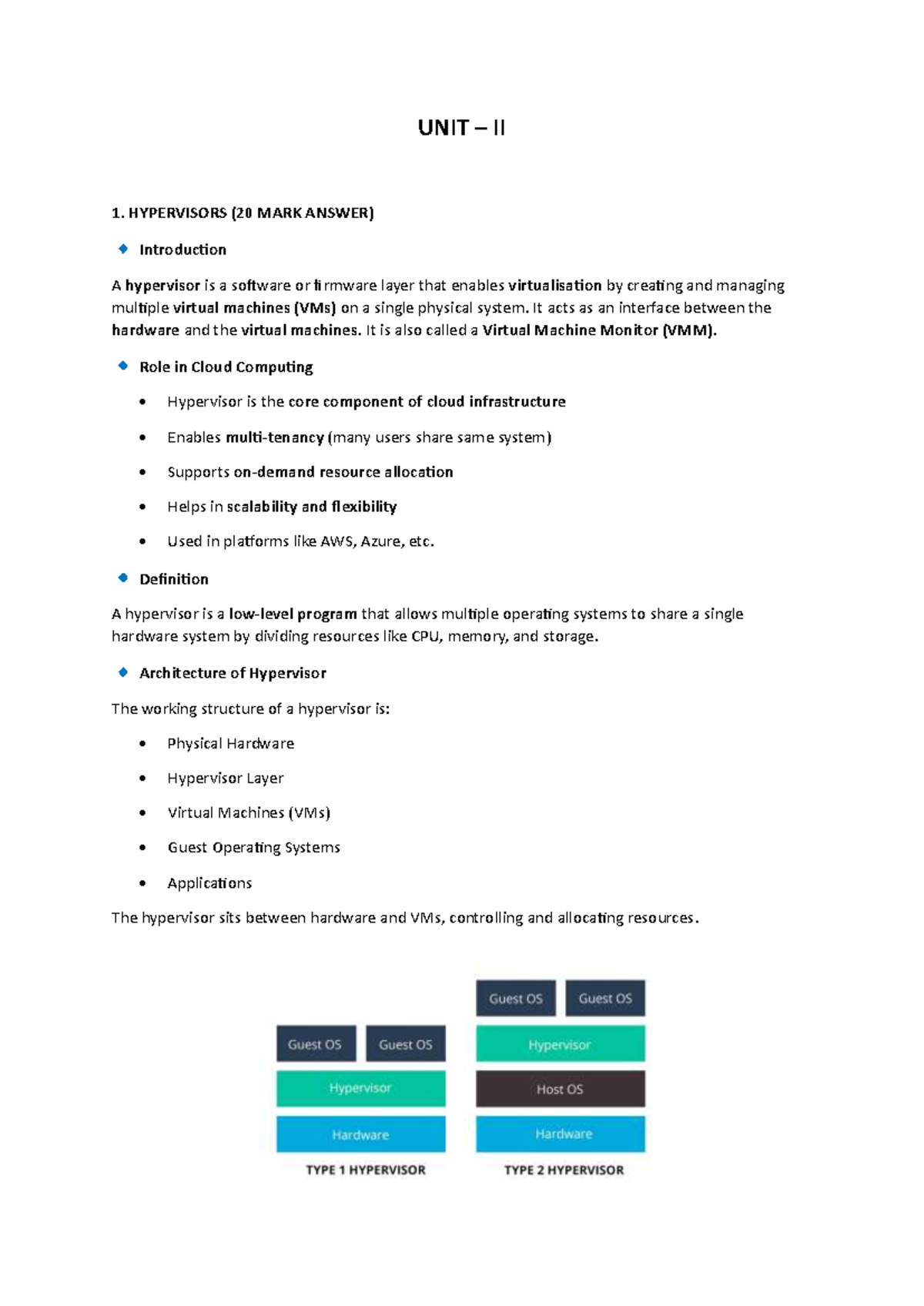 UNIT II - VIRTUALISATION CONCEPTS & HYPERVISORS (20 MARK ANSWER) - Studocu