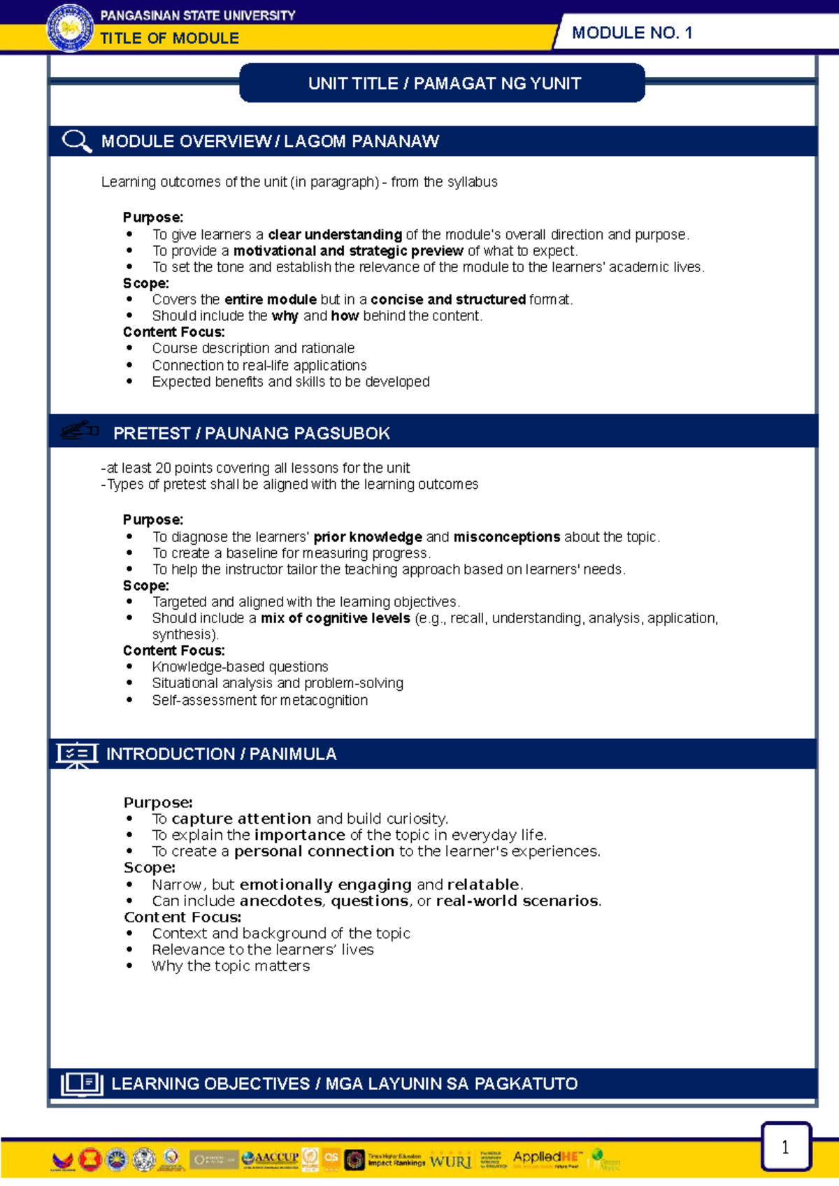MODULE NO. 1: Overview and Learning Objectives for Unit 1 - Studocu