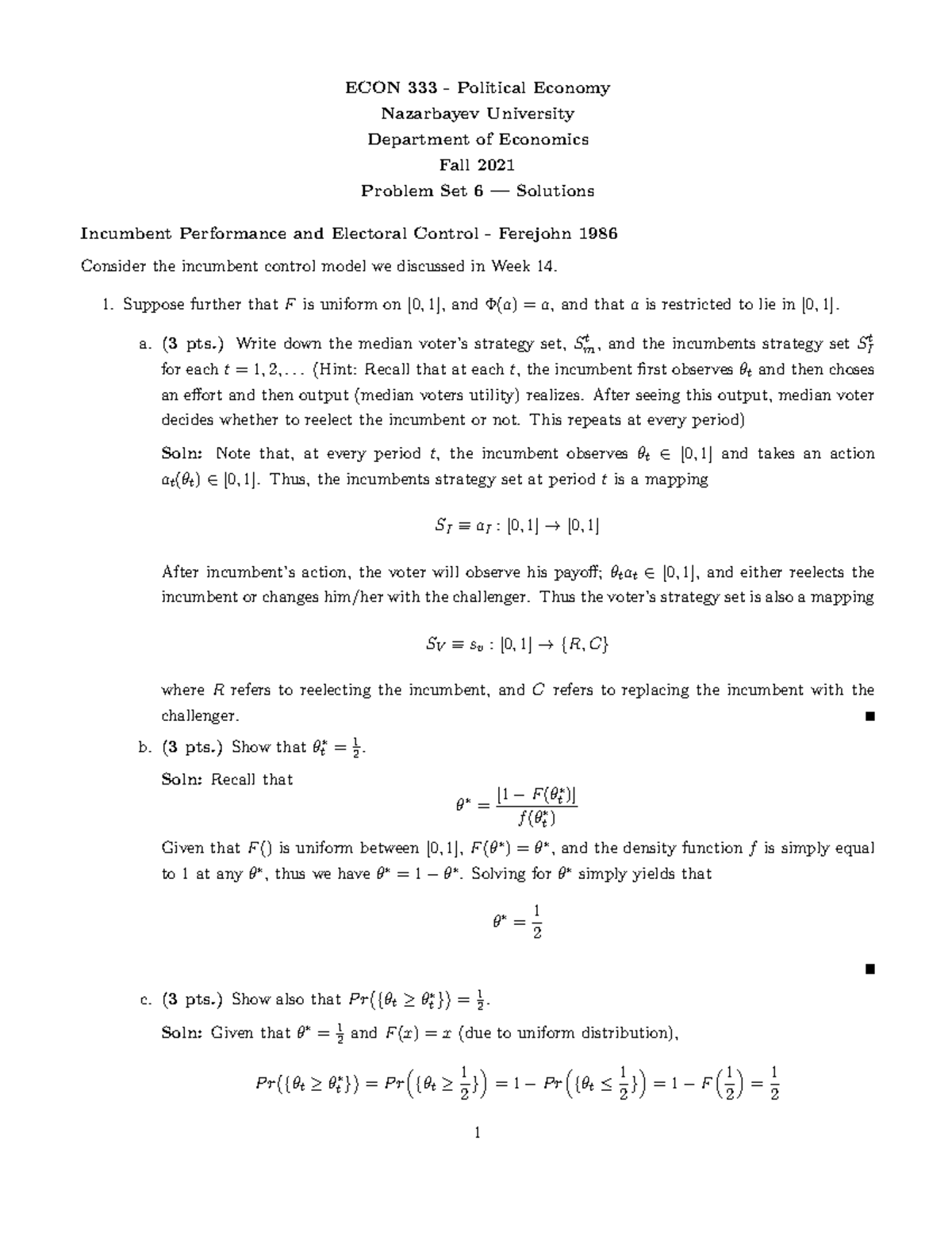 Problem Set 6 Solutions - ECON 333 - Political Economy Nazarbayev ...