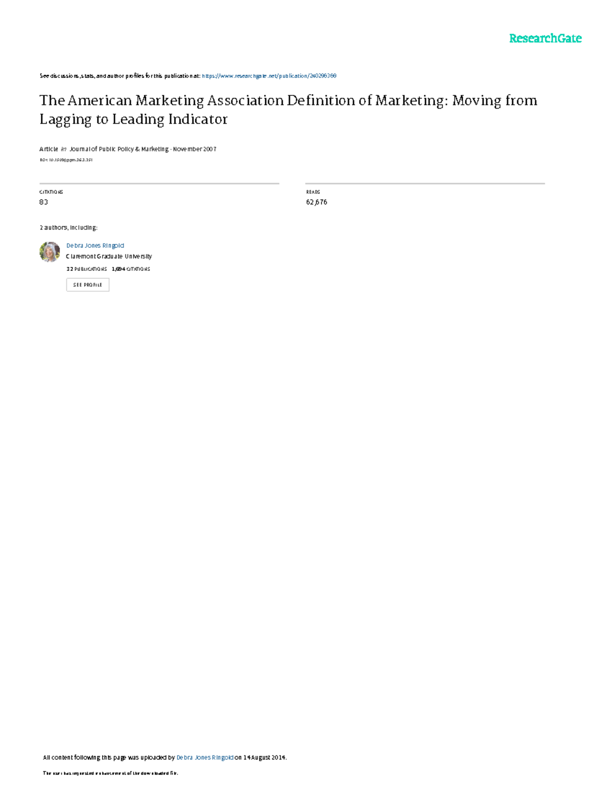 AMA Definition of Marketing: From Lagging to Leading Indicators - Studocu