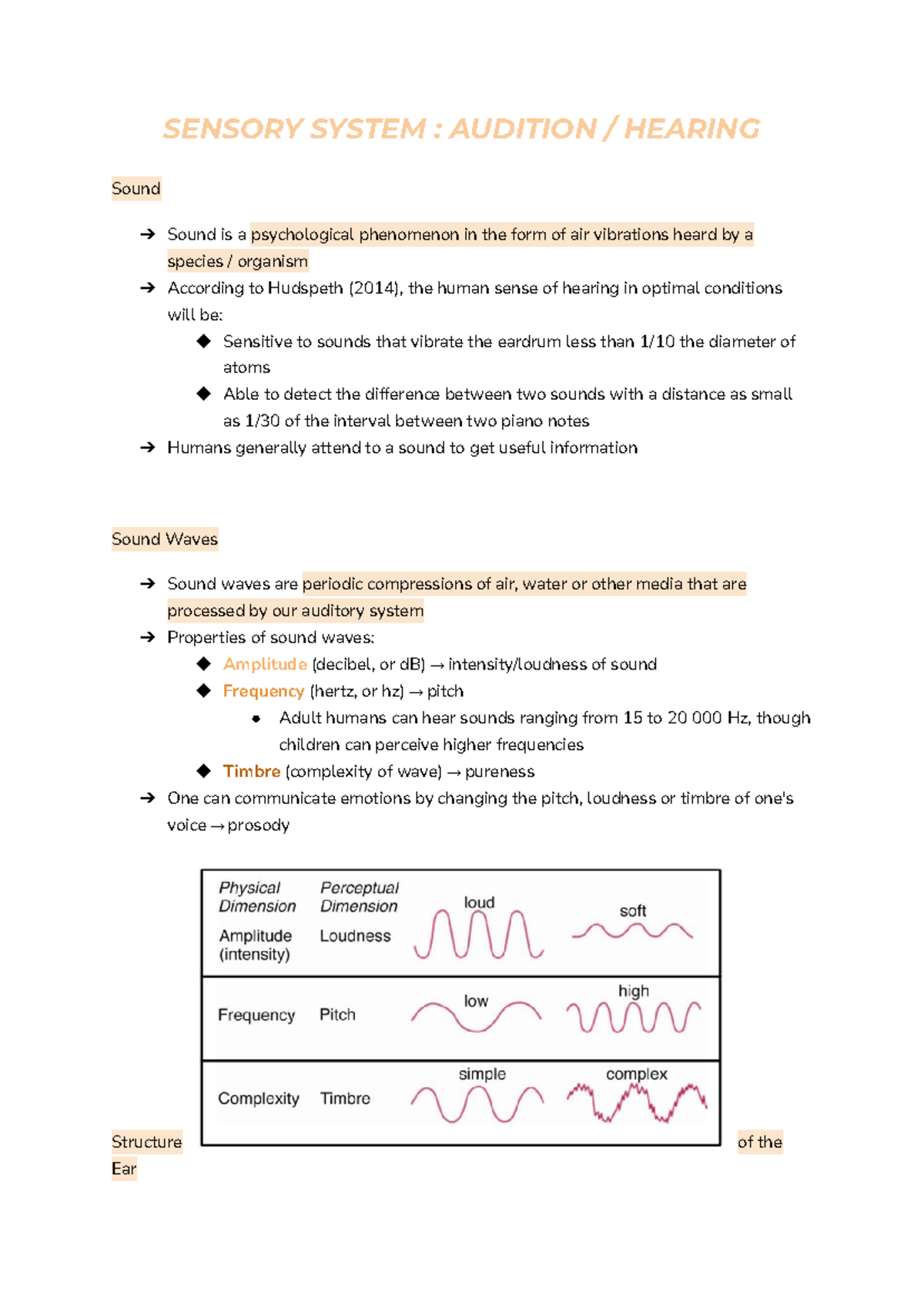 10. Sensory System: Audition and Hearing Overview - Studocu