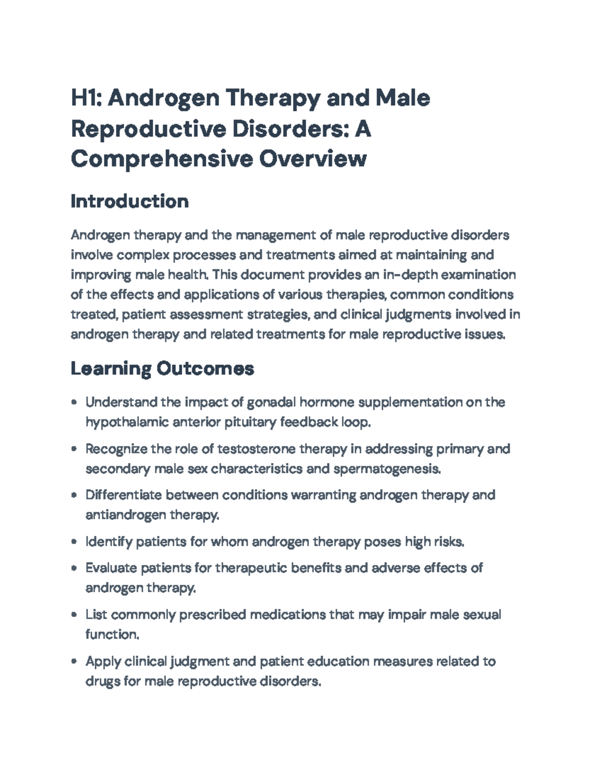 Androgen Therapy and Male Reproductive Disorders: Overview and ...