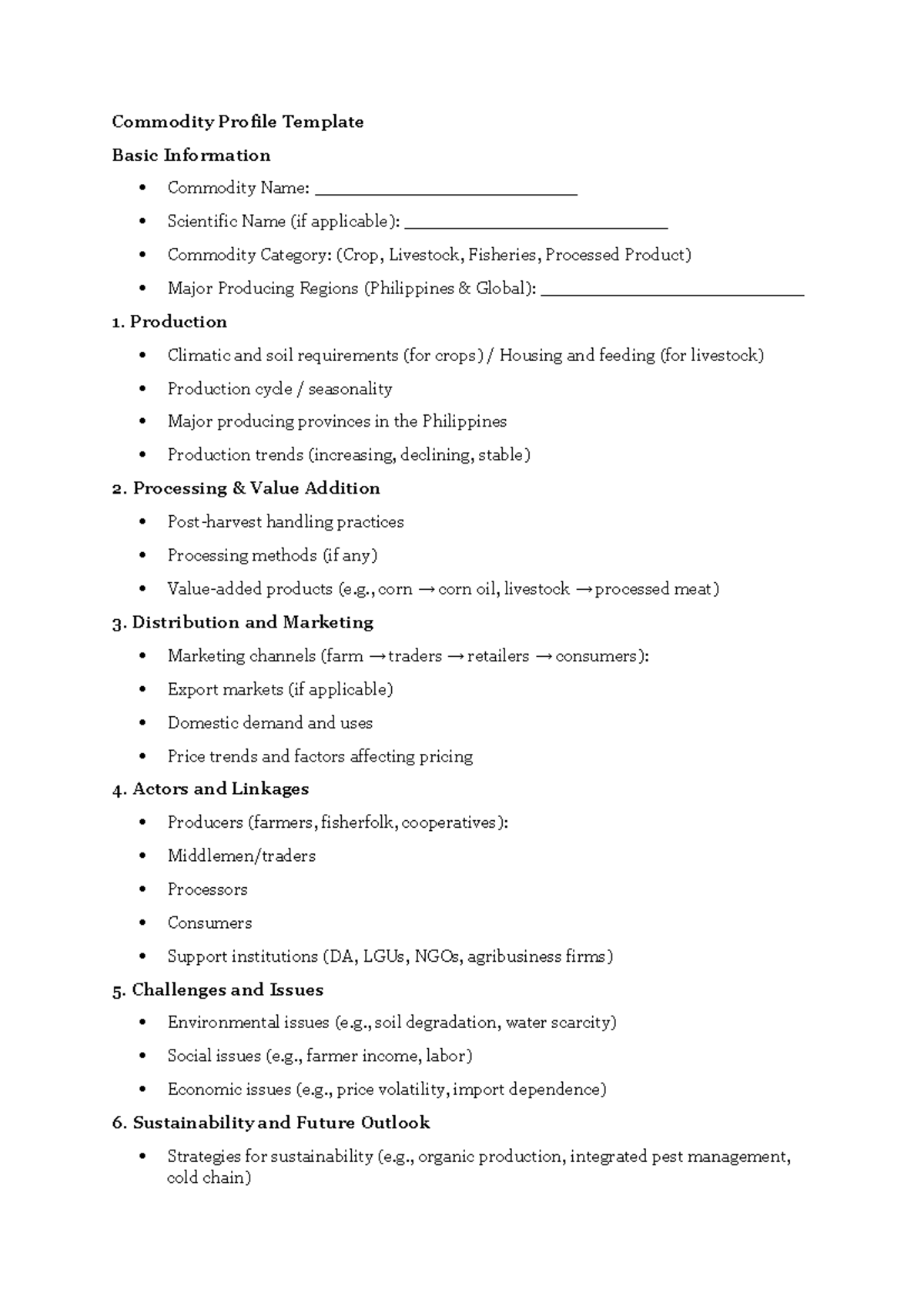 Commodity Profile Template: Guidelines for Project Submission - Studocu