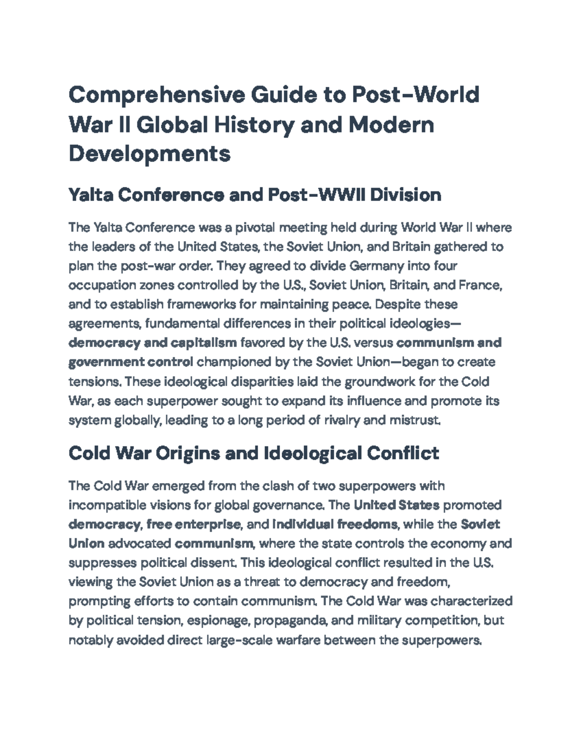 Comprehensive Overview of Post-WWII Global History and Developments ...