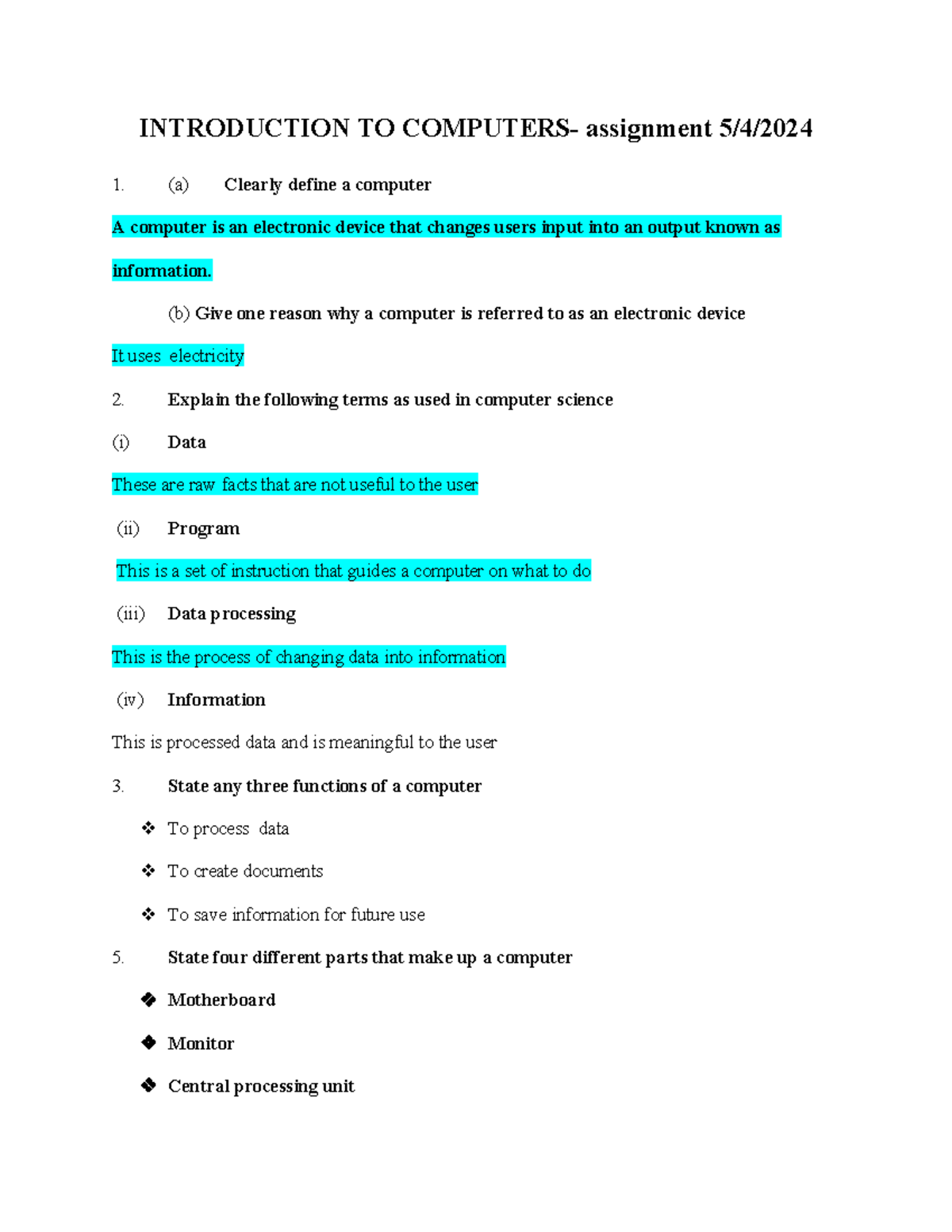COMP 101: Introduction to Computers - Assignment 1 Overview - Studocu