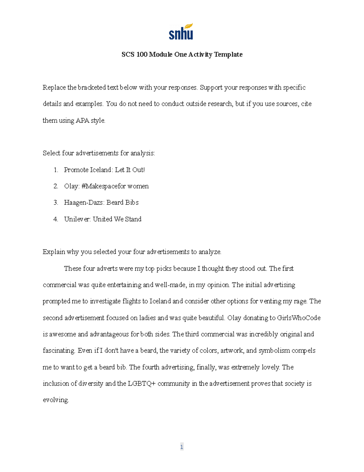 Laura R. 1-2 Activity - EXAMPLE - SCS 100 Module One Activity Template ...