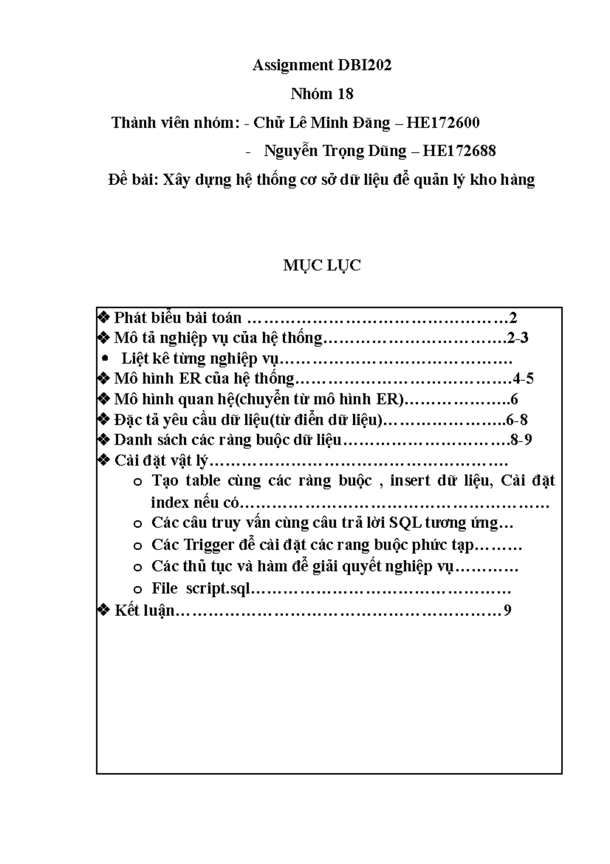 Quản Lý Kho Hàng: Phân Tích và Thiết Kế Hệ Thống DBI202 - Studocu