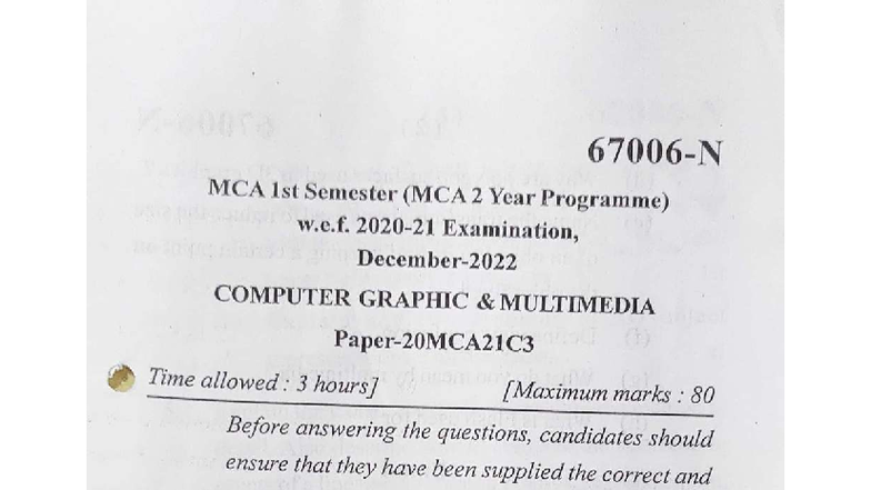 MCA 1st Sem Computer Graphics & Multimedia Dec 2022 Exam Paper - Studocu