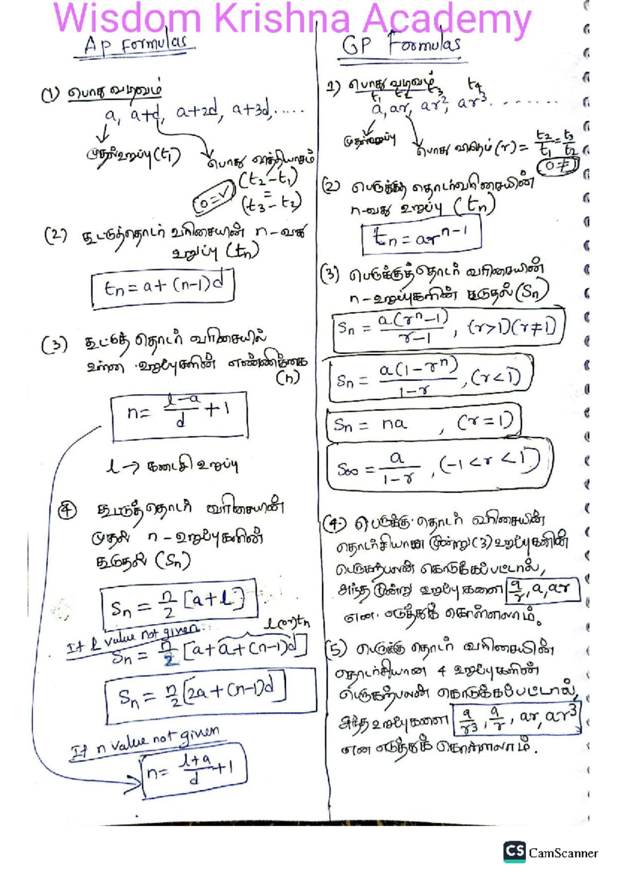 AP, GP, SP Part 1 - Formulas and Solutions for Wisdom Krishna Academy ...