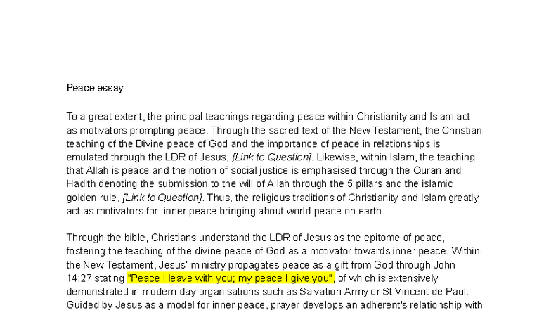 Religion and Peace Essay: Insights from Christianity & Islam 20/20 ...