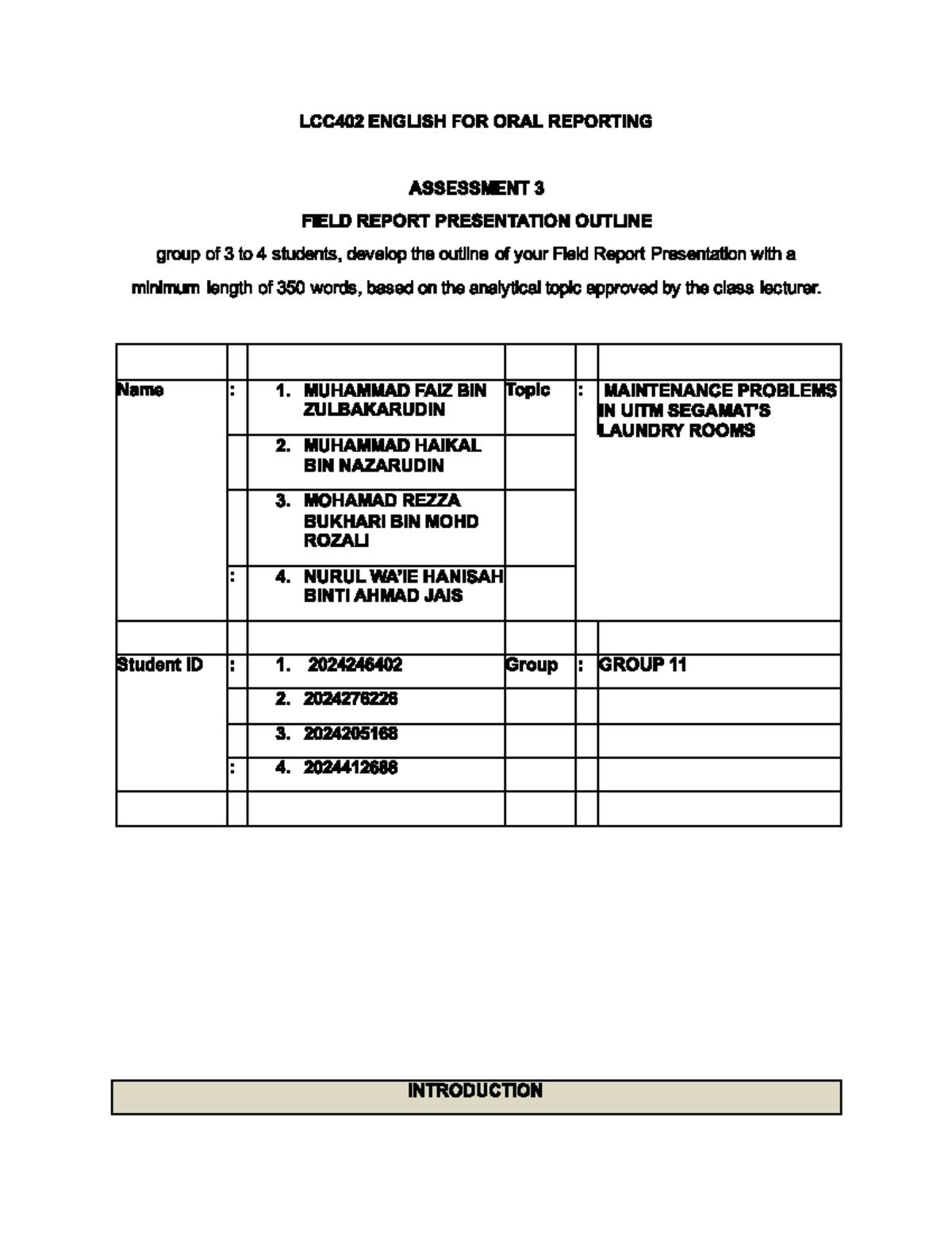 LCC402 Field Report Presentation Outline: Maintenance Issues in UiTM ...