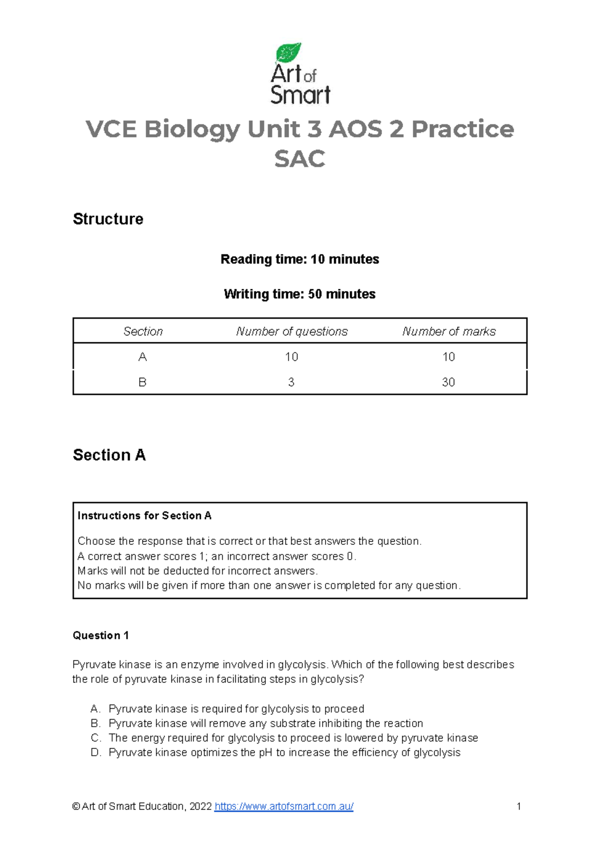 VCE Biology Unit 3 AOS 2 Practice SAC Study Guide - Studocu