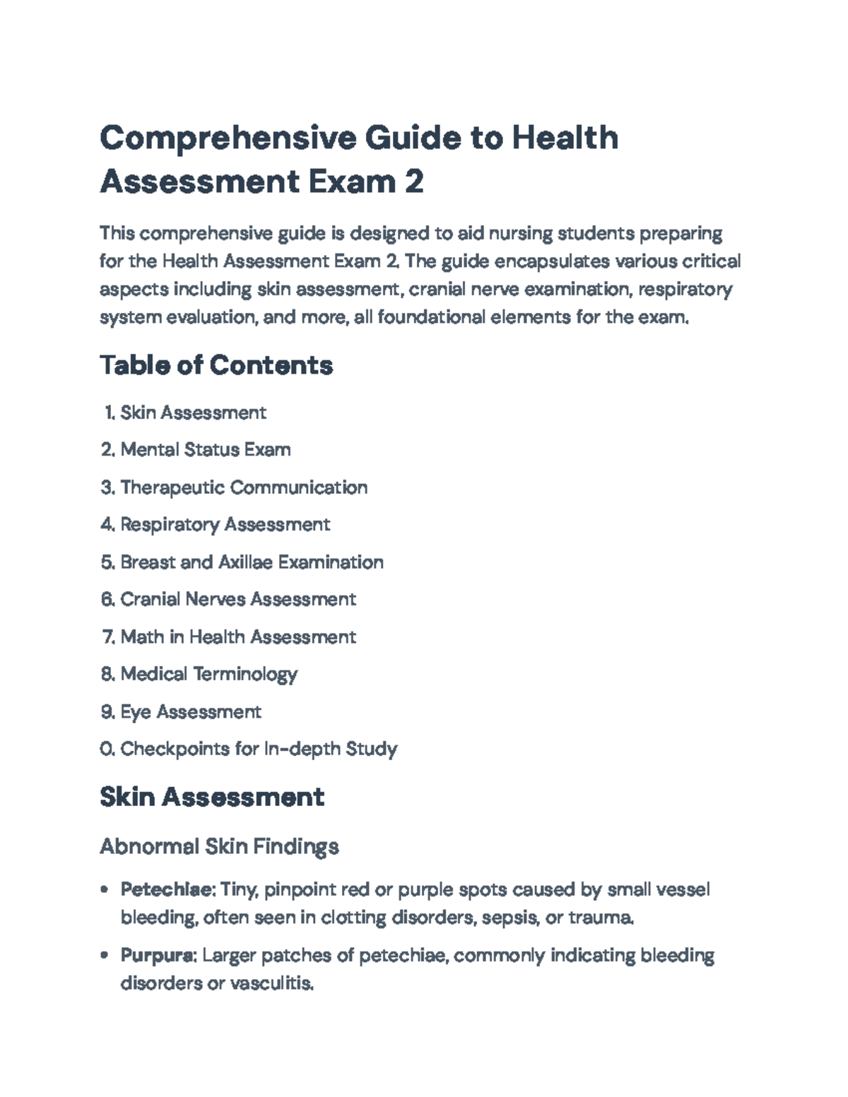 Health Assessment Exam 2: Comprehensive Study Guide for Nursing - Studocu