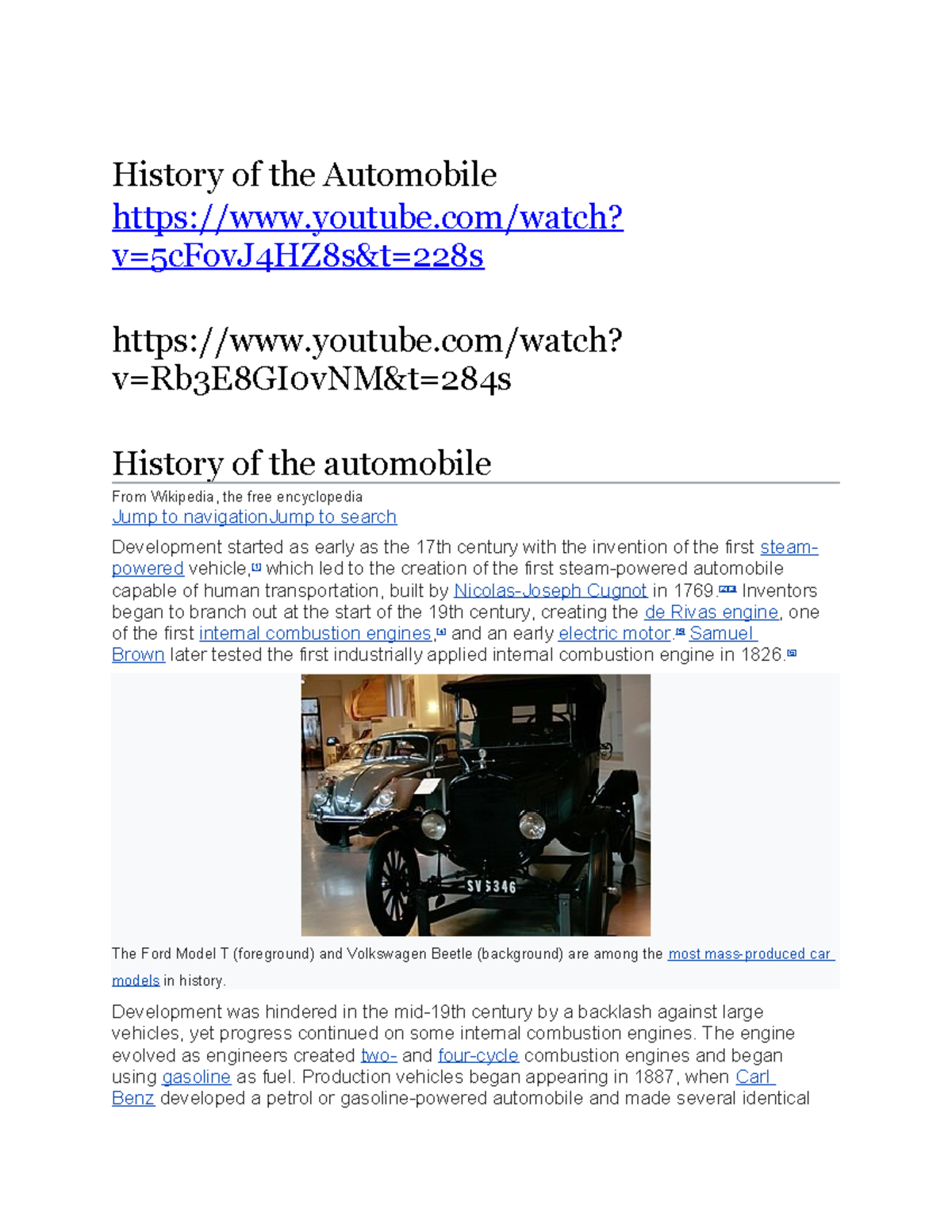 History of the Automobile: Development and Milestones - Studocu