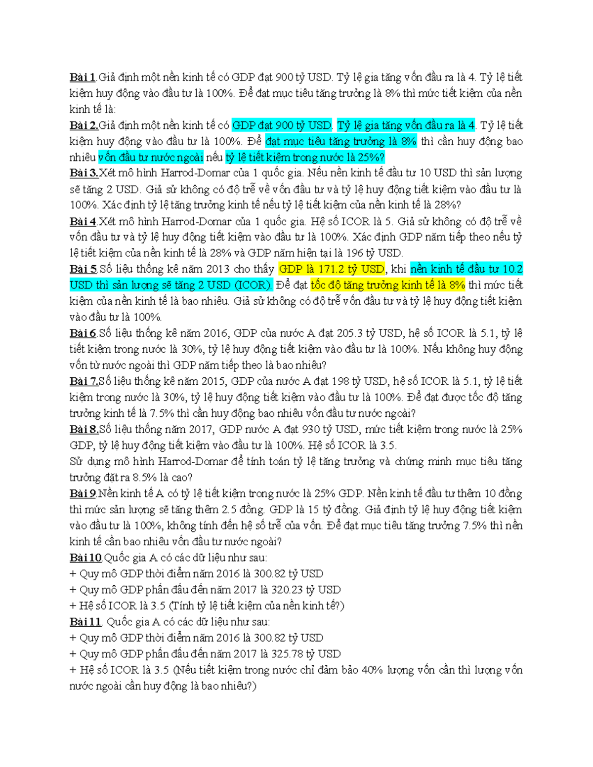 Bài Tập Hệ Số ICOR - Phân Tích Kinh Tế (Mô Hình Harrod-Domar) - Studocu