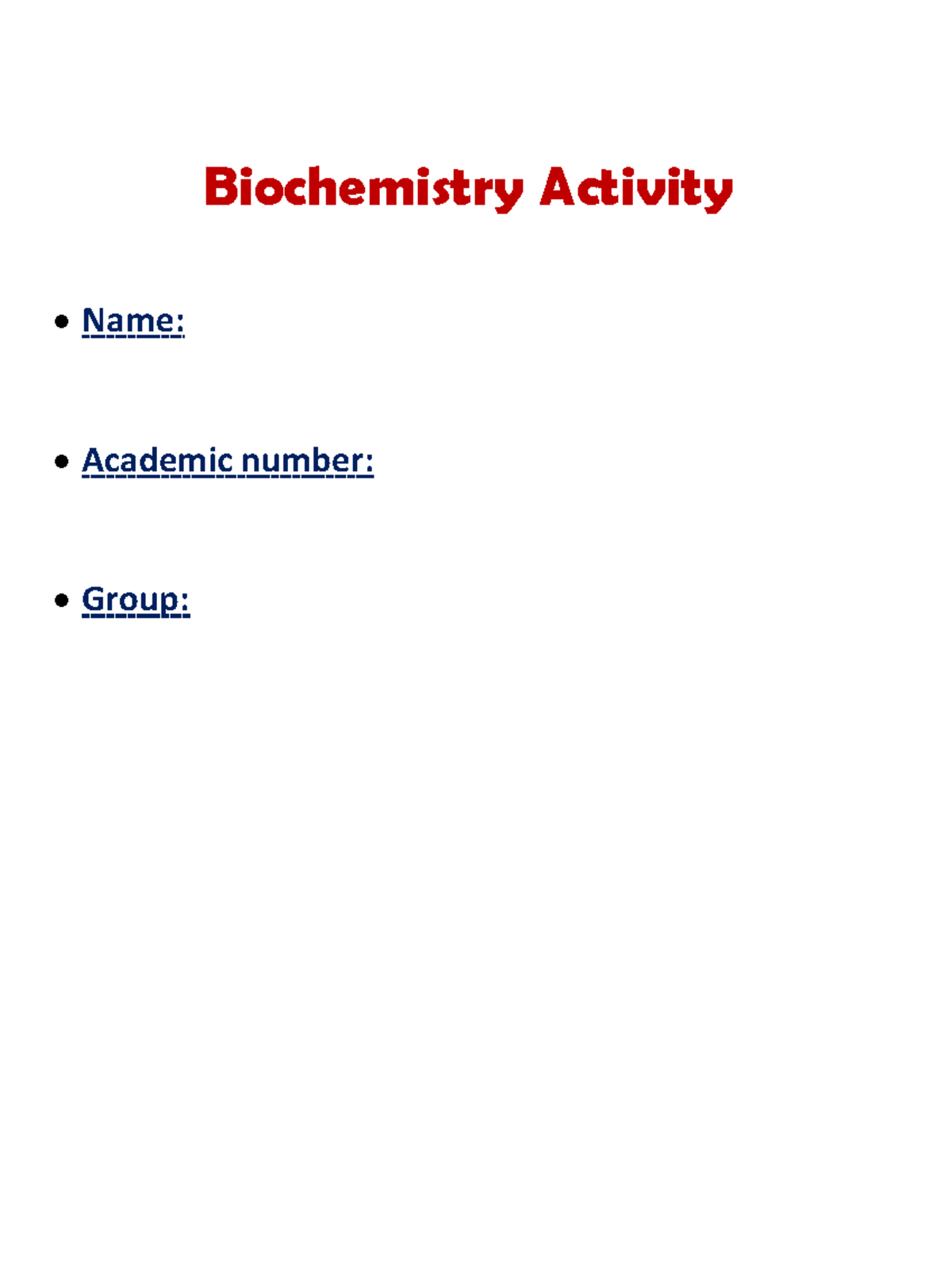Biochemistry Activity 1 (pdf) - Biochemistry Activity Name: Academic ...
