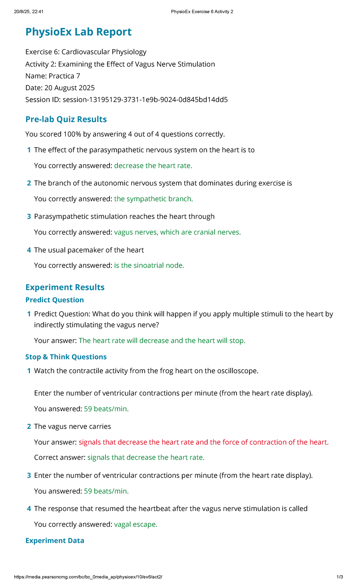 22:41 PhysioEx Lab Report: Cardiovascular Physiology Activity 2 - Studocu