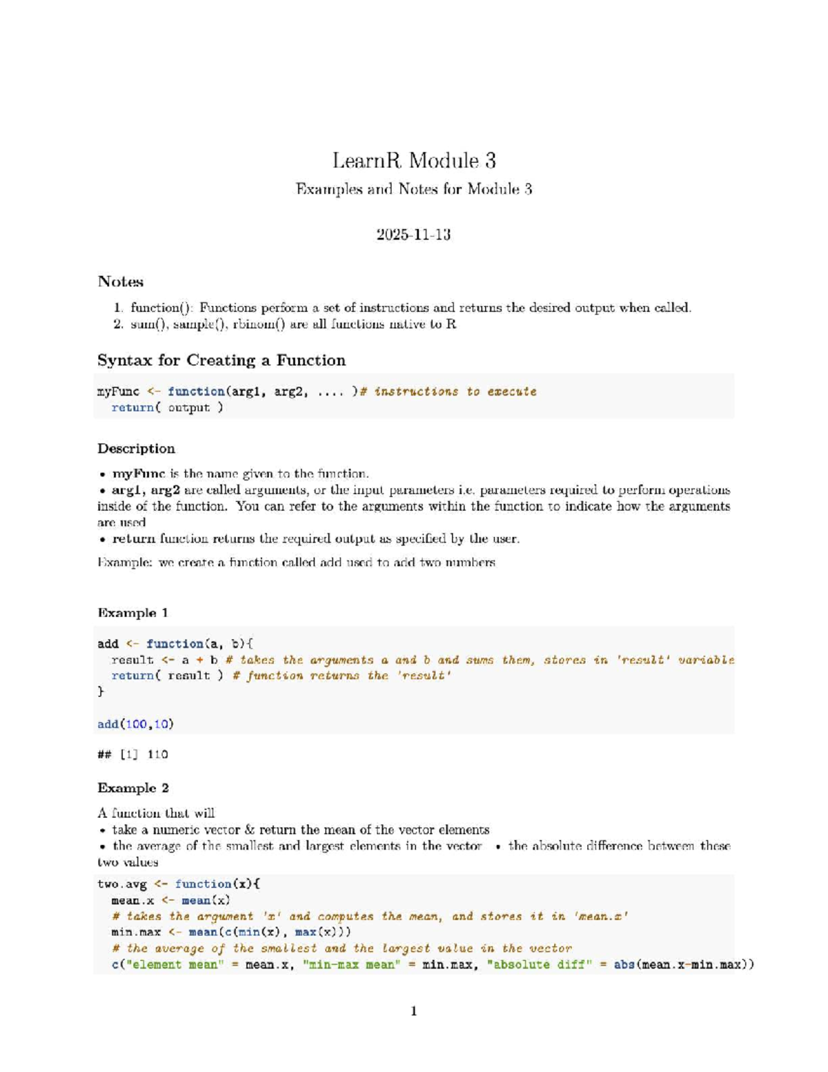LearnR Module 3: Functions, Experiments, and Distributions Notes - Studocu