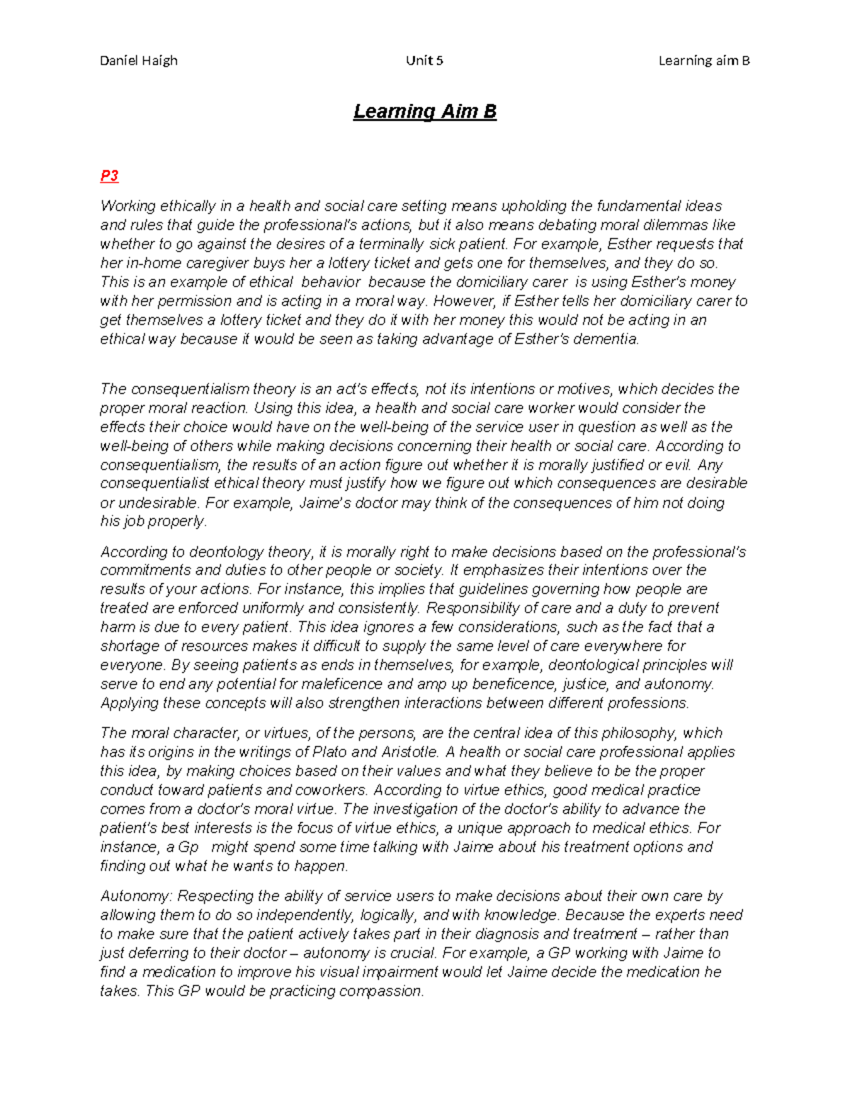 Unit 5 Learning Aim B: Ethical Considerations in Health Care - Studocu