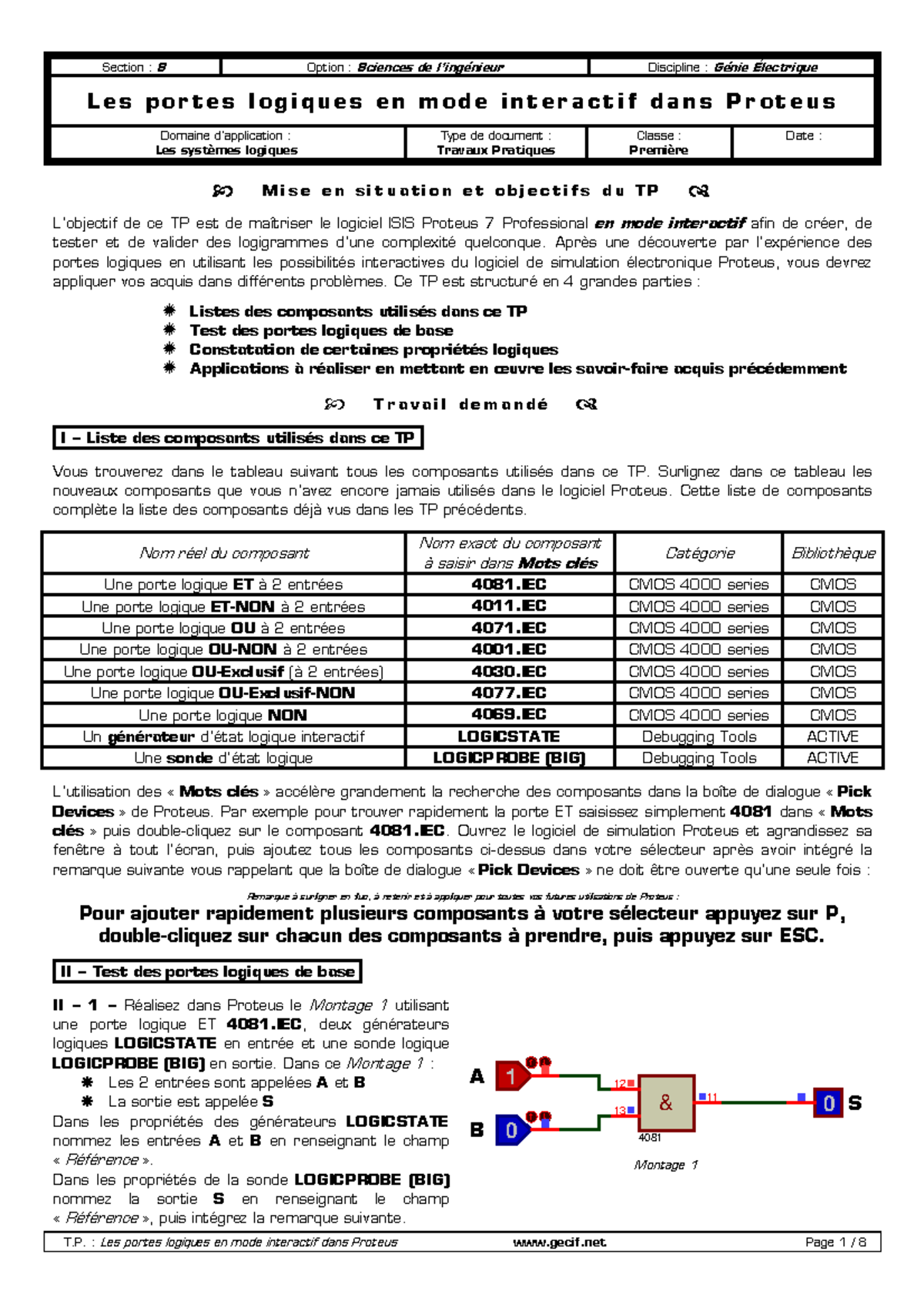 TP3 : Travaux Pratiques sur l'utilisation des Portes Logiques en ...