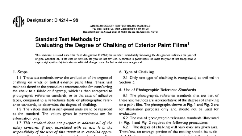 ASTM D 4214 - Standard Test Methods for Evaluating Chalking in Paints ...