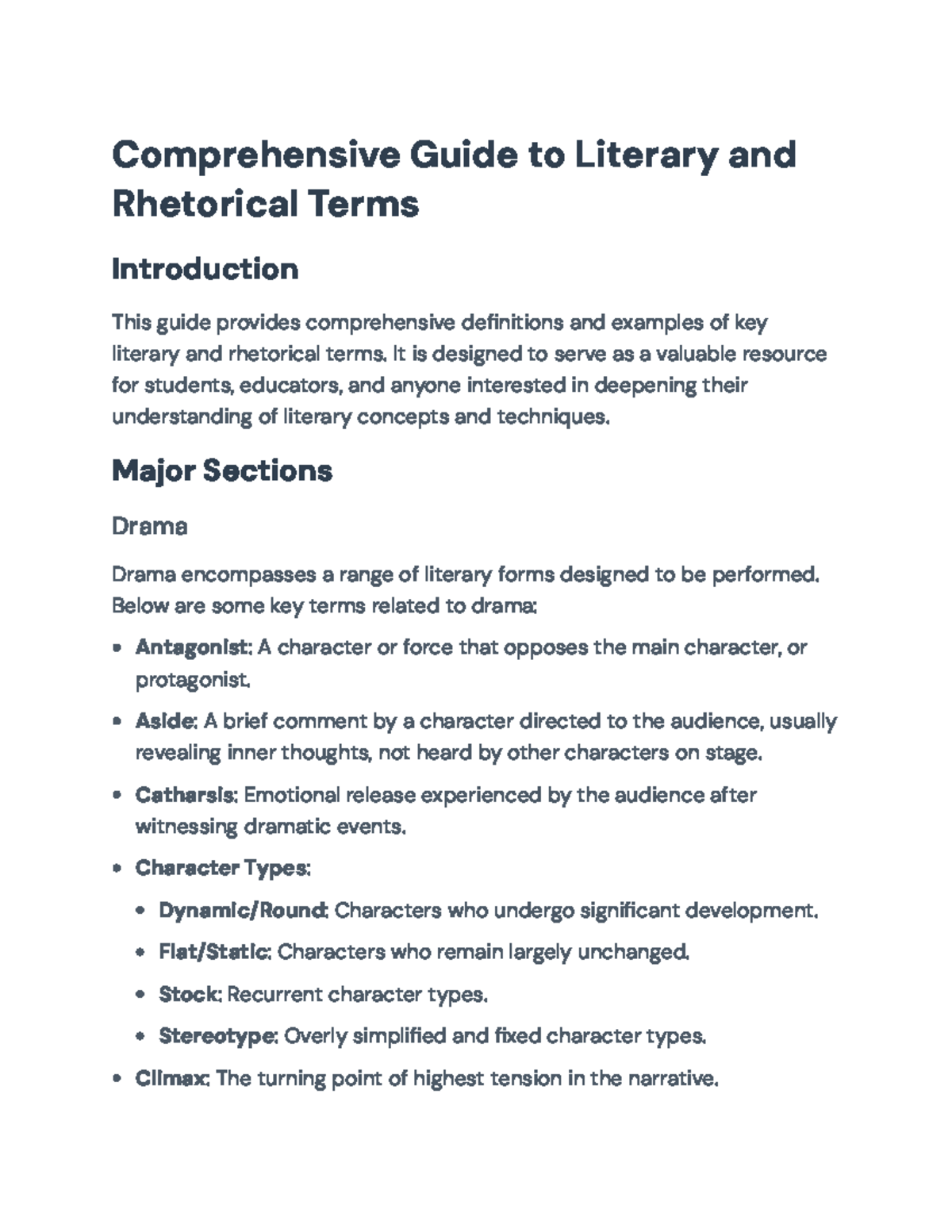 Comprehensive Guide to Lit & Rhetorical Terms for Students - Studocu