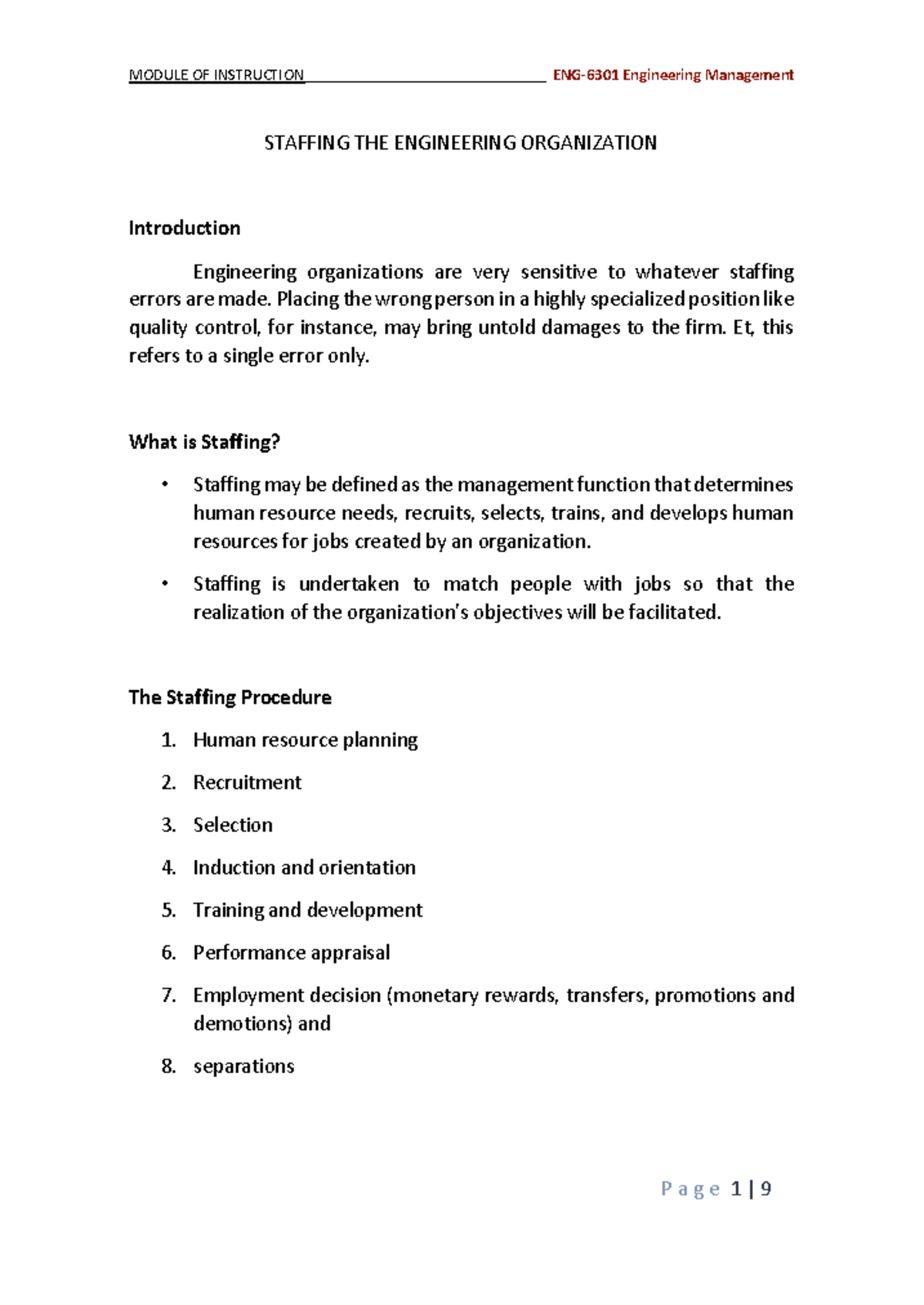 Week 6 - Module 5: Staffing the Engineering Organization Overview - Studocu