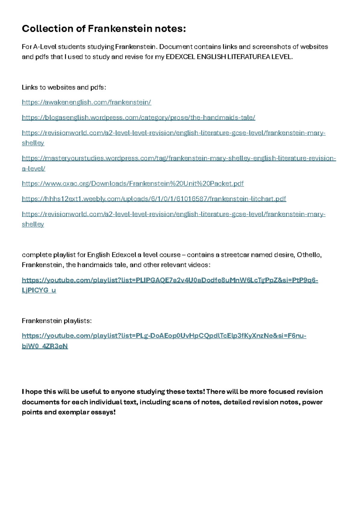 Frankenstein Study Notes: A Level Edexcel English Literature Guide ...