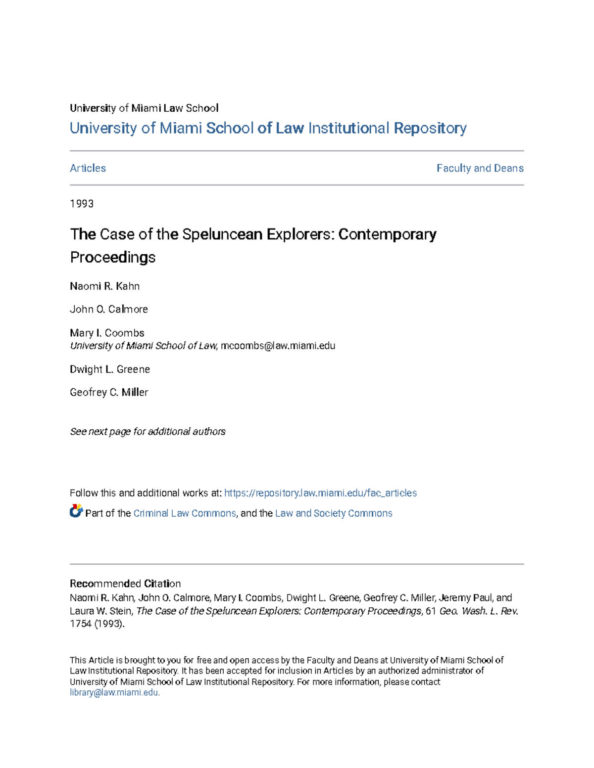 The Case of the Speluncean Explorers: Contemporary Legal Perspectives ...