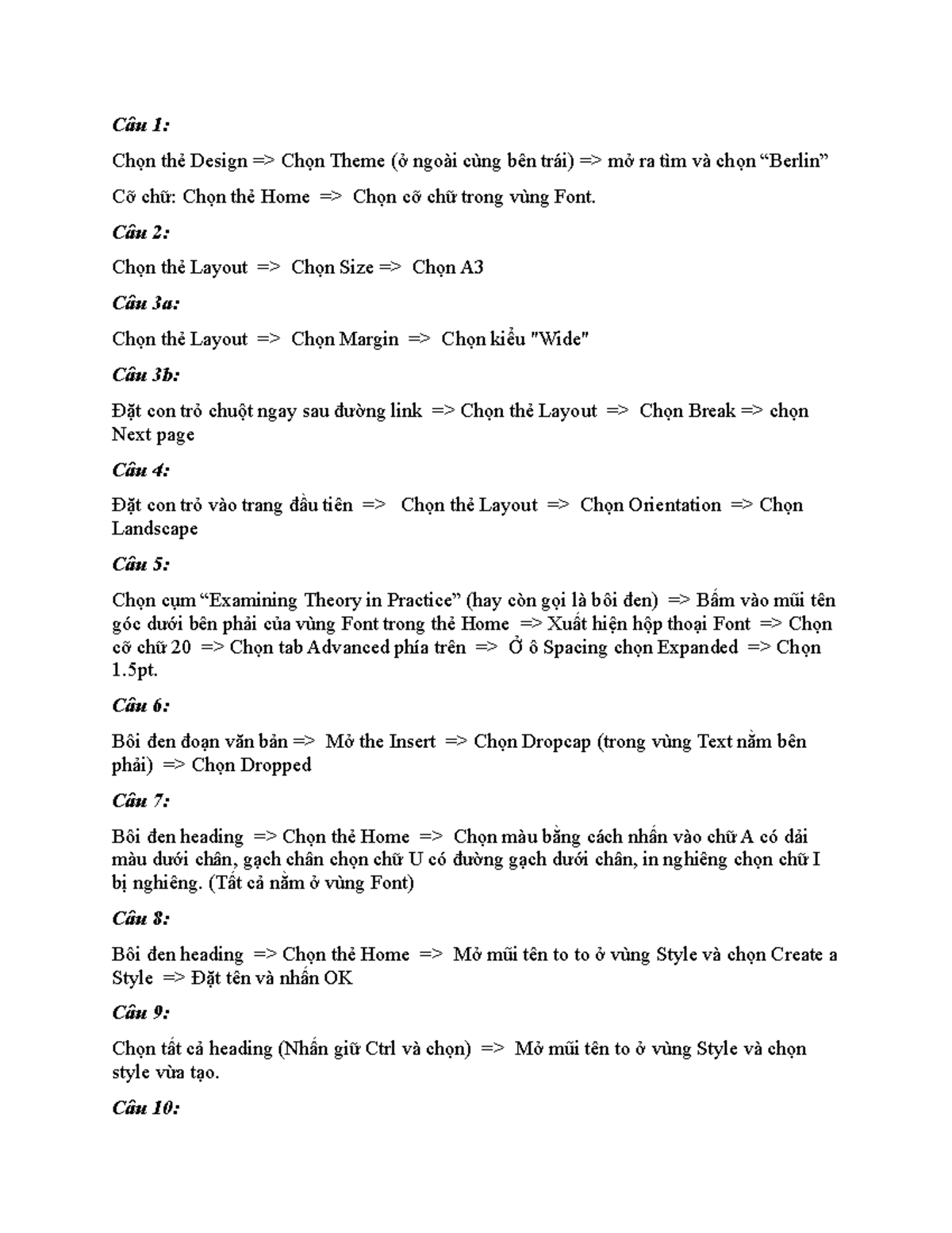 Hướng dẫn sử dụng thẻ Layout và Font trong MS Word - Giải bt tổng hợp ...
