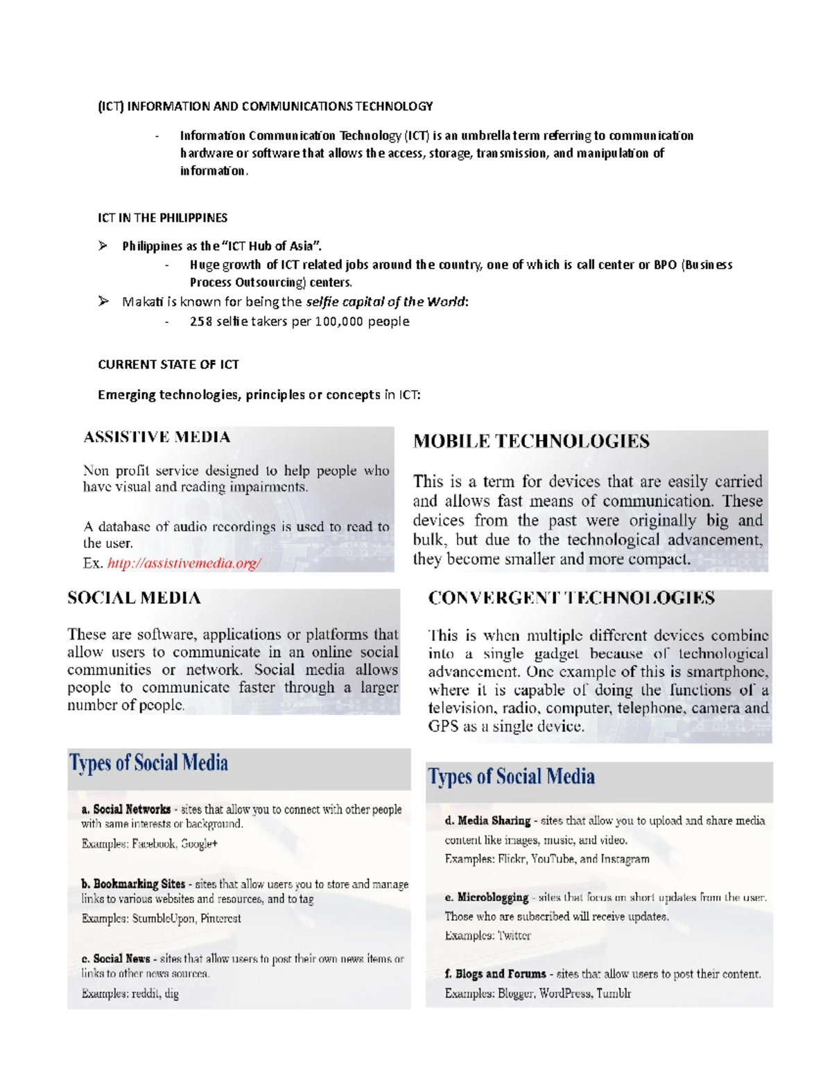 E-tech Reviewer 1-7 - (ICT) INFORMATION AND COMMUNICATIONS TECHNOLOGY Information Communication ...