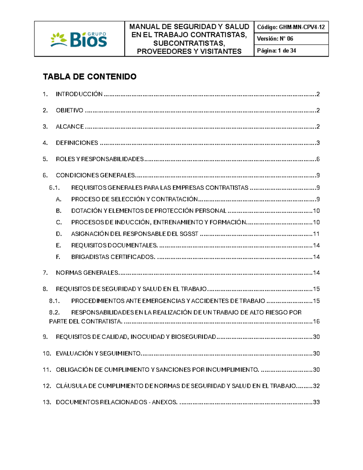 Manual de Seguridad y Salud en el Trabajo para Contratistas y ...