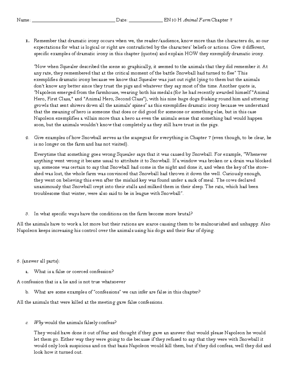 EN10 H Animal Farm Chapter 7 Analysis and Discussion - Studocu