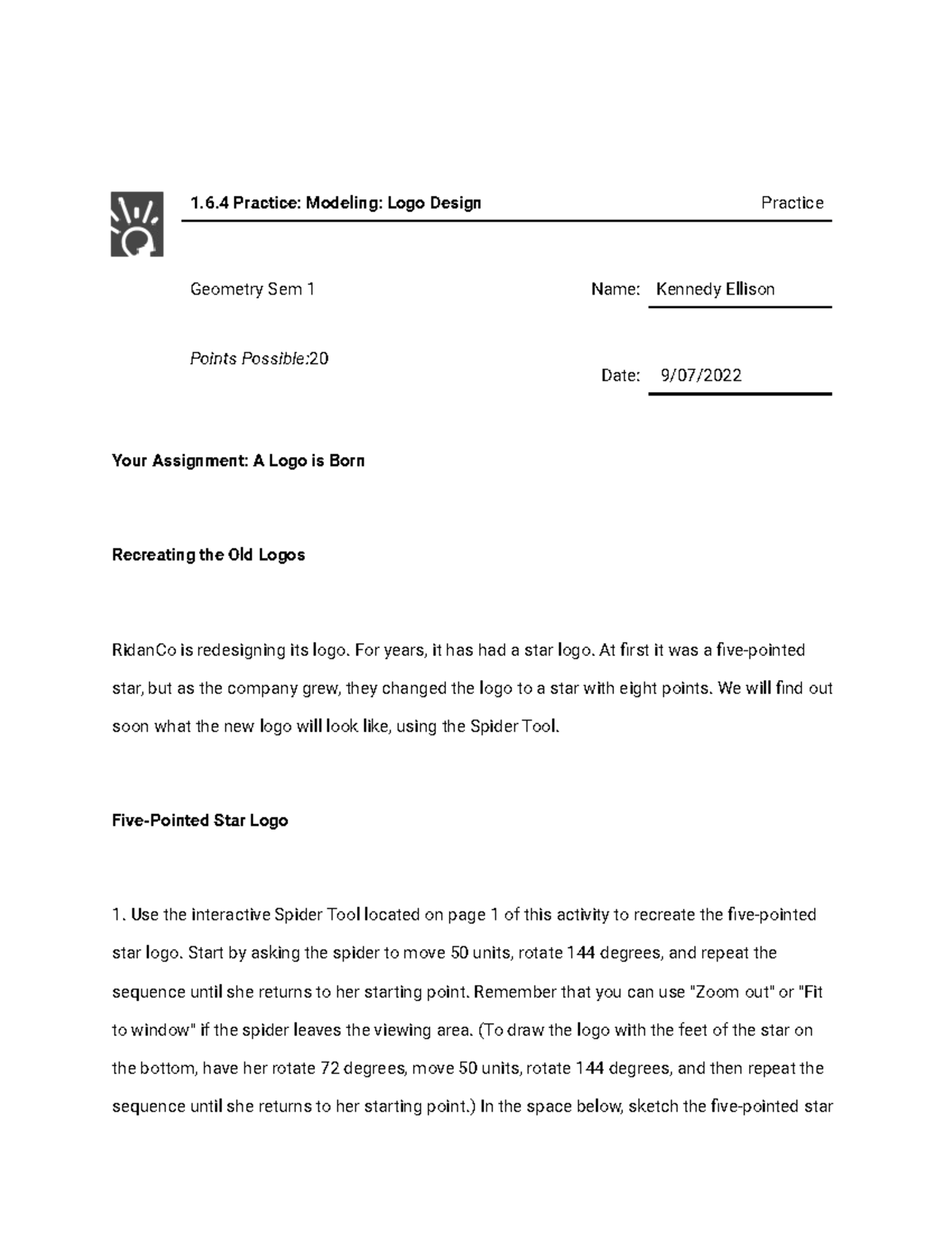 Geometry Sem 1: Logo Design Modeling Practice Assignment - Studocu